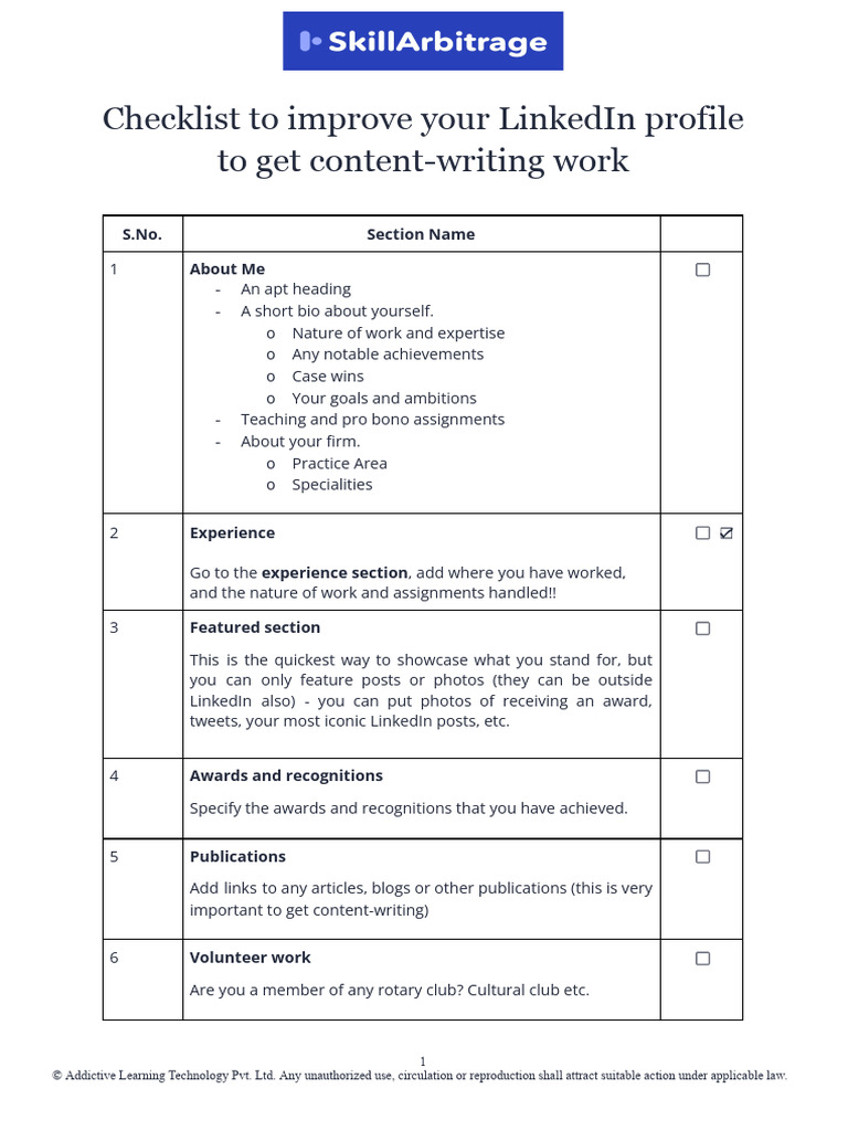 Checklist to Improve Your LinkedIn Profile to Get Content-writing Work ...