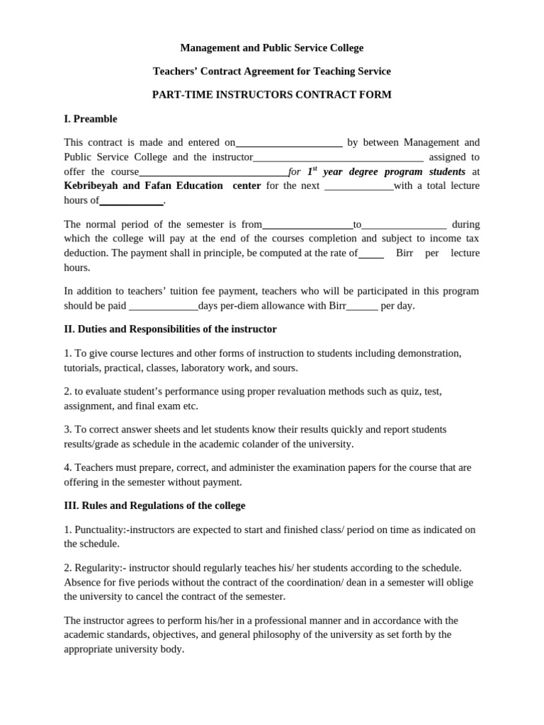Part-Time Instructors Contract Agreement | PDF