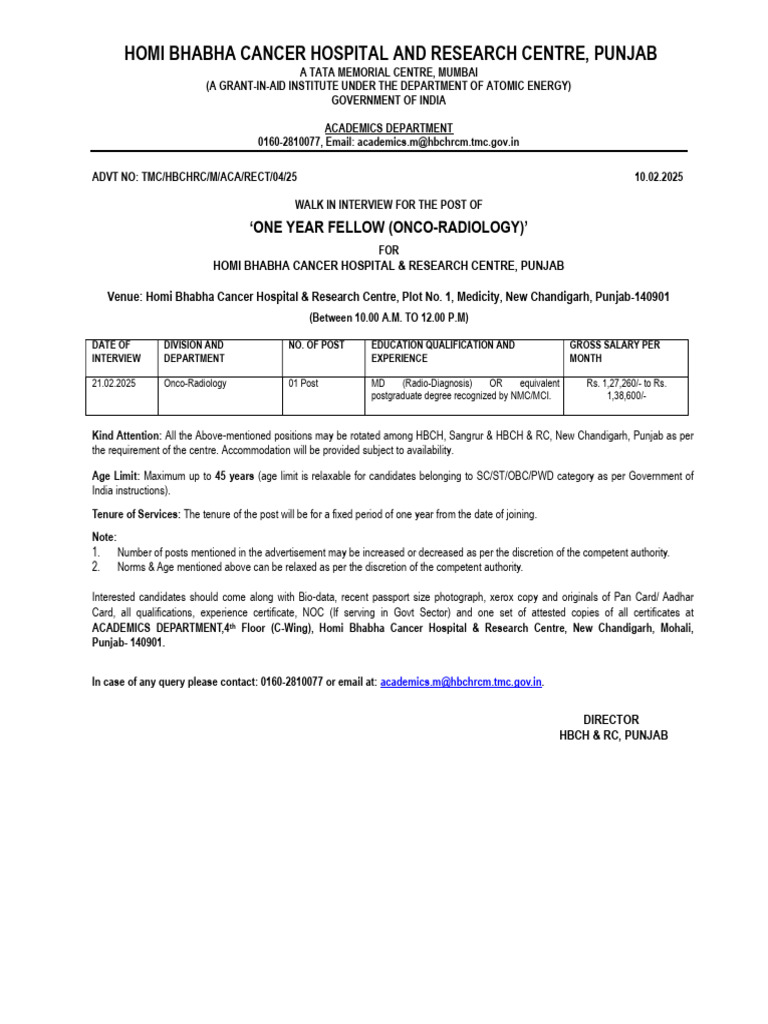 FELLOW (ONCO-RADIOLOGY) | PDF | Government Of India