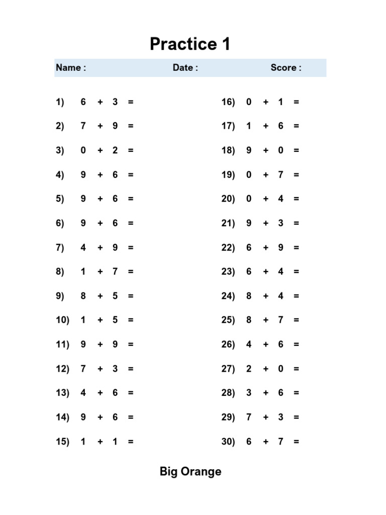 1 Digit Addition-4500 Question | PDF