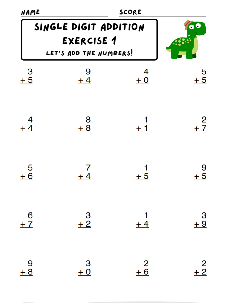 1 Digit Addition | PDF