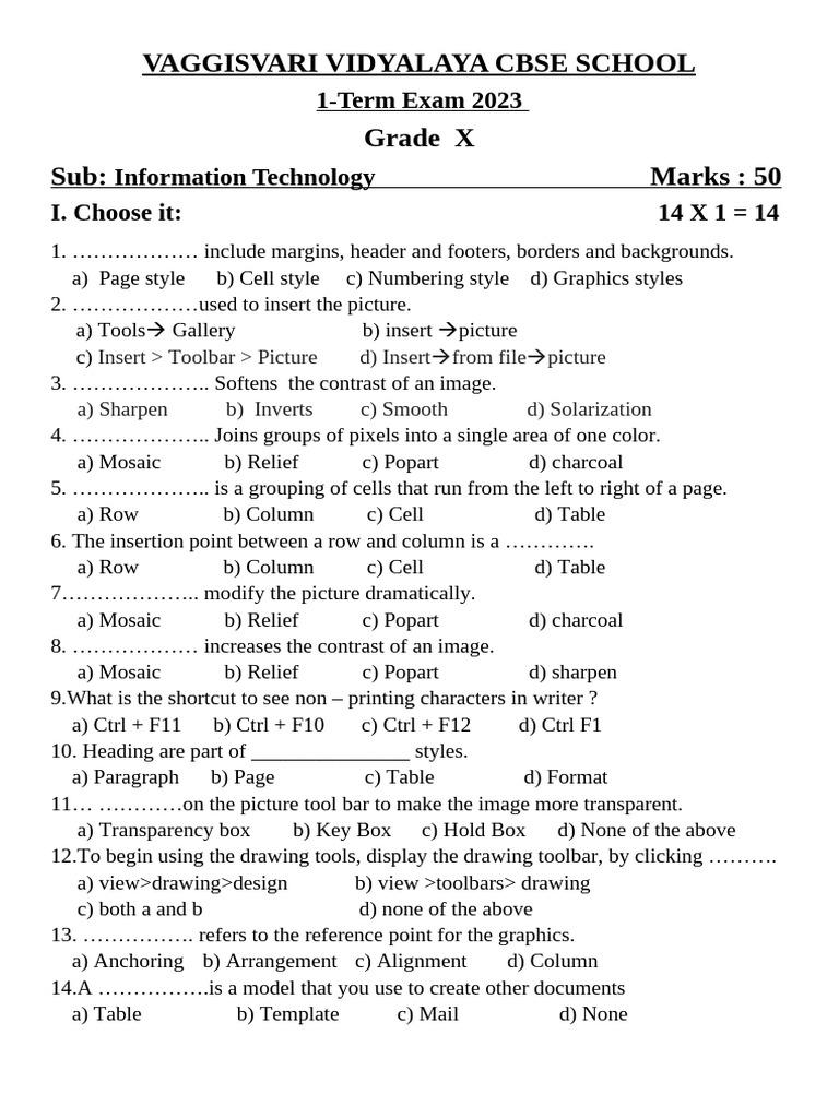 FIRST TERM EXAM -2023 | PDF | Page Layout | Computer Graphics