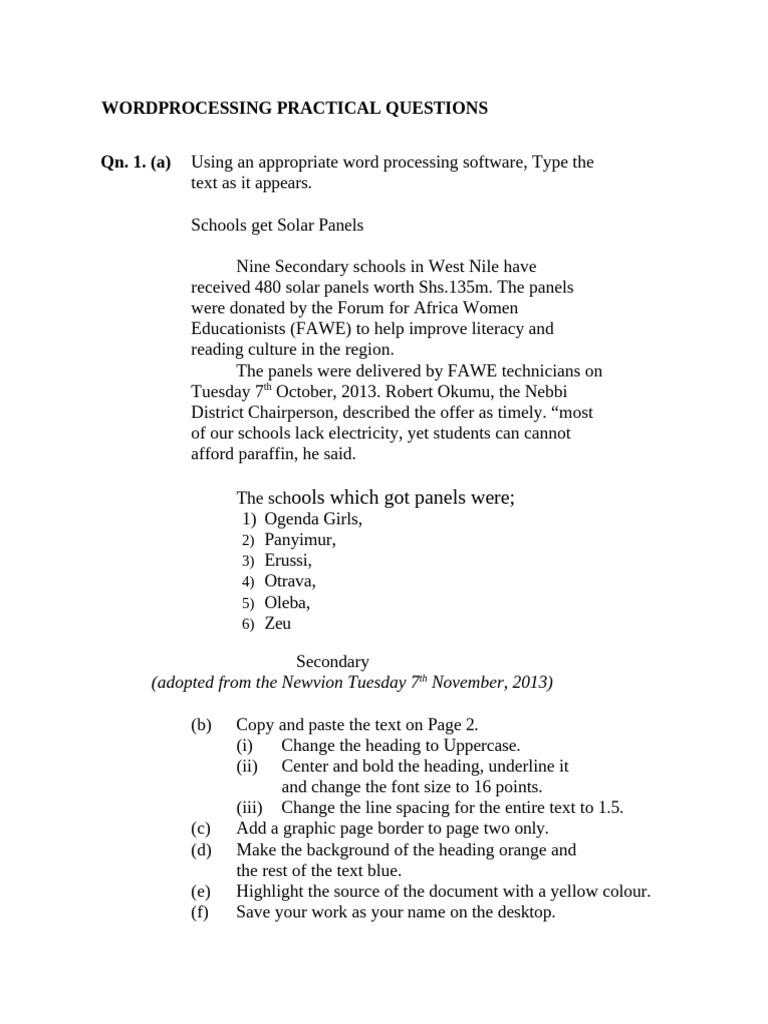 Word Processing Practical Tasks Guide | PDF