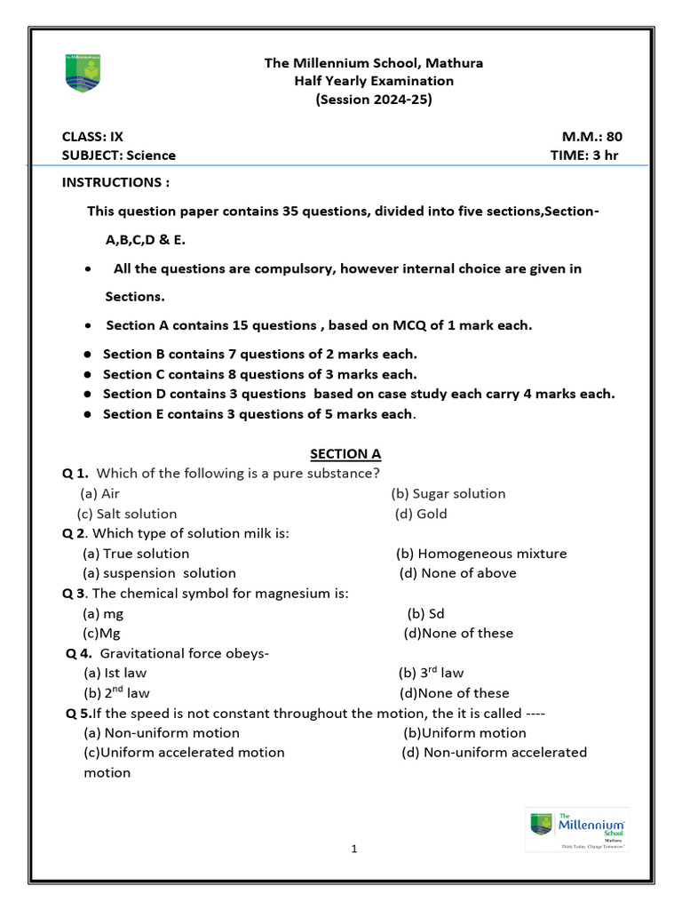 Half Yearly Sample Paper (Science Paper - IX) | PDF | Cell Membrane ...