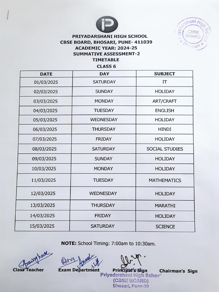 6th STD Timetable & Syllabus of S.A 2 Exam | PDF