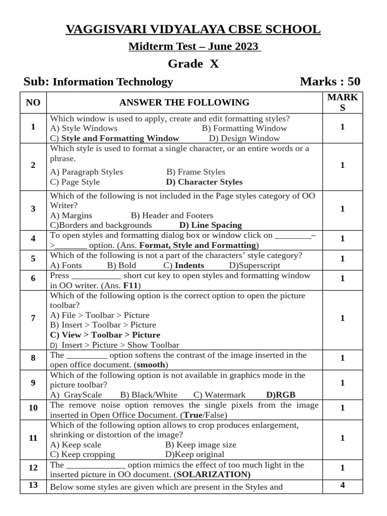 Grade X IT Midterm Test June 2023 | PDF | Graphic Design | Computer ...