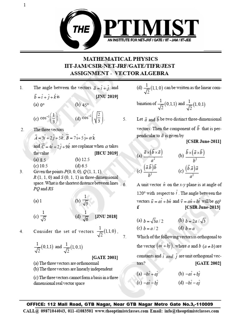 025aad1bf04db-Assignment - Vector Algebra | PDF | Line (Geometry ...