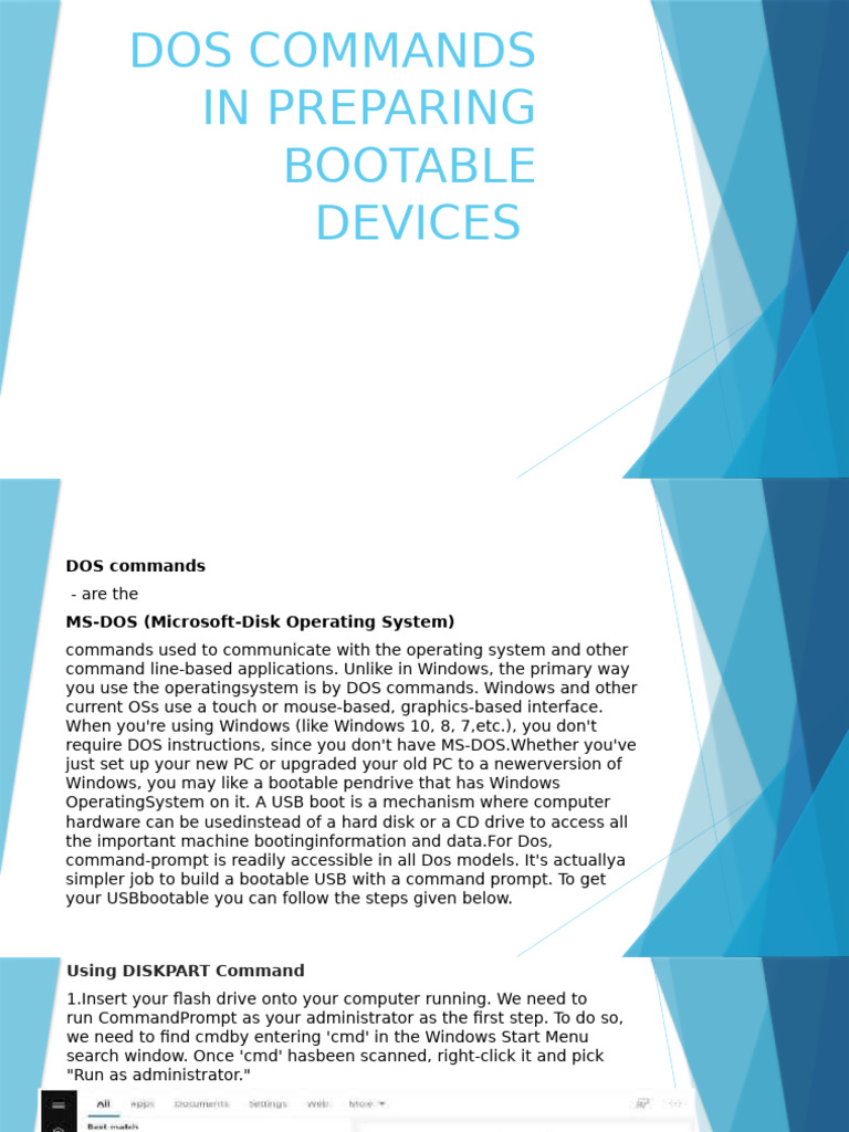 Dos Commands in Preparing Bootable Devices | PDF | Dos | Booting