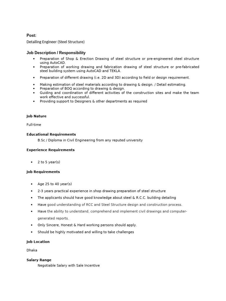 Steel Detailer Job Application | PDF