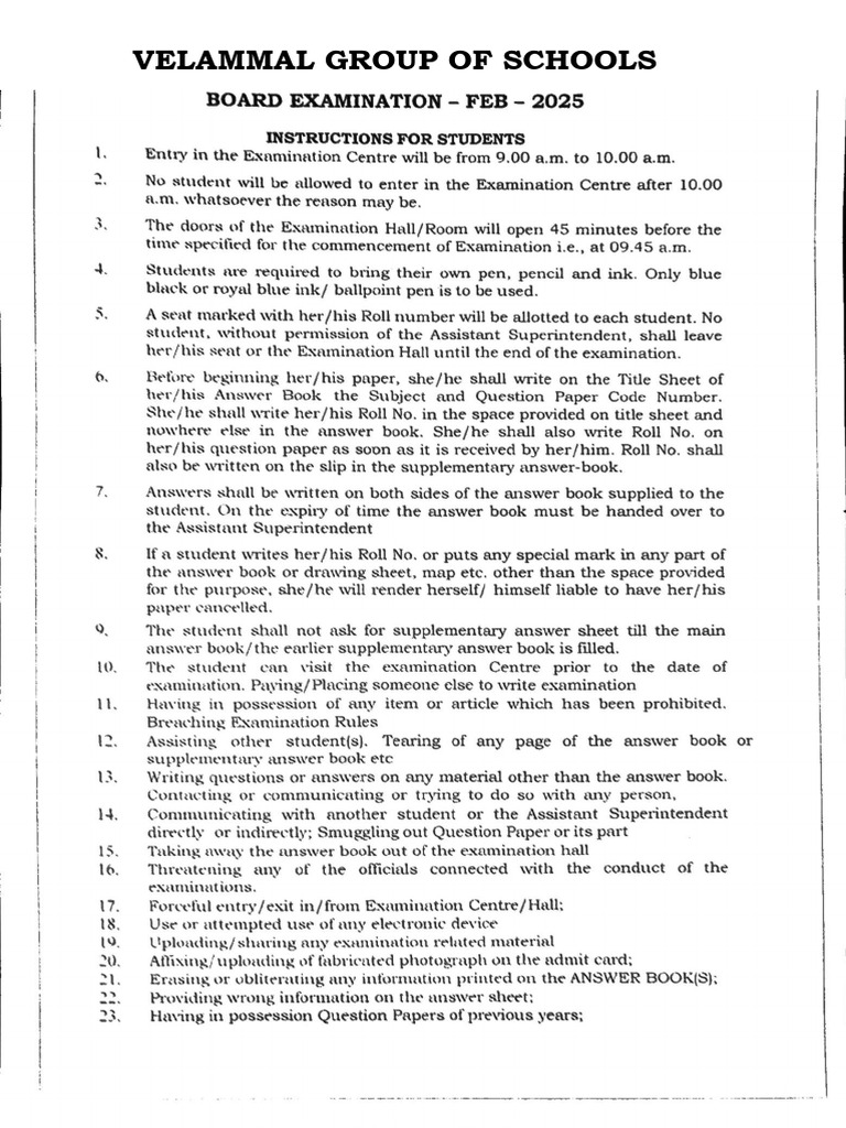 Instructions For XII BOARD EXAM | PDF