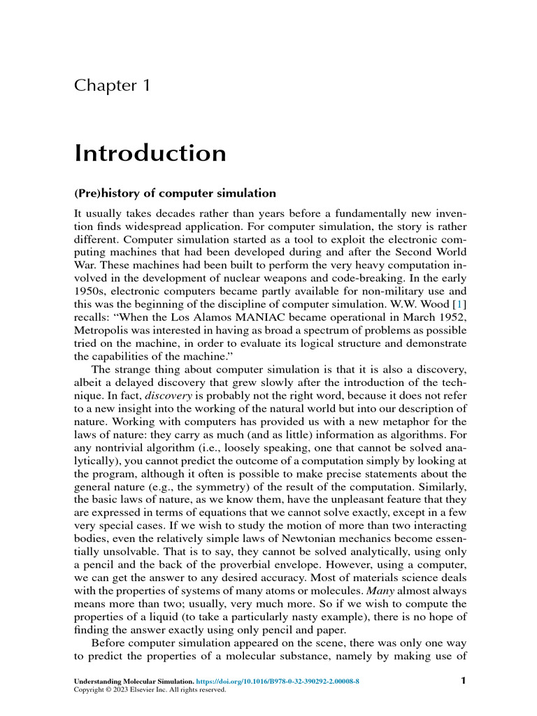 Chapter 1 - Introduction - 2023 - Understanding Molecular Simulation | PDF | Gases | Simulation