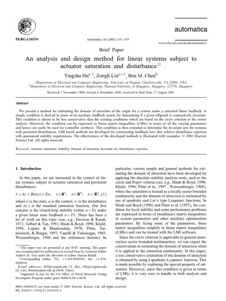 An Analysis and Design Method For Linear Systems Subject To | PDF ...