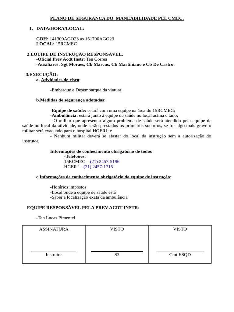 Plano Seg Maneabilidade Pel Cmec | PDF