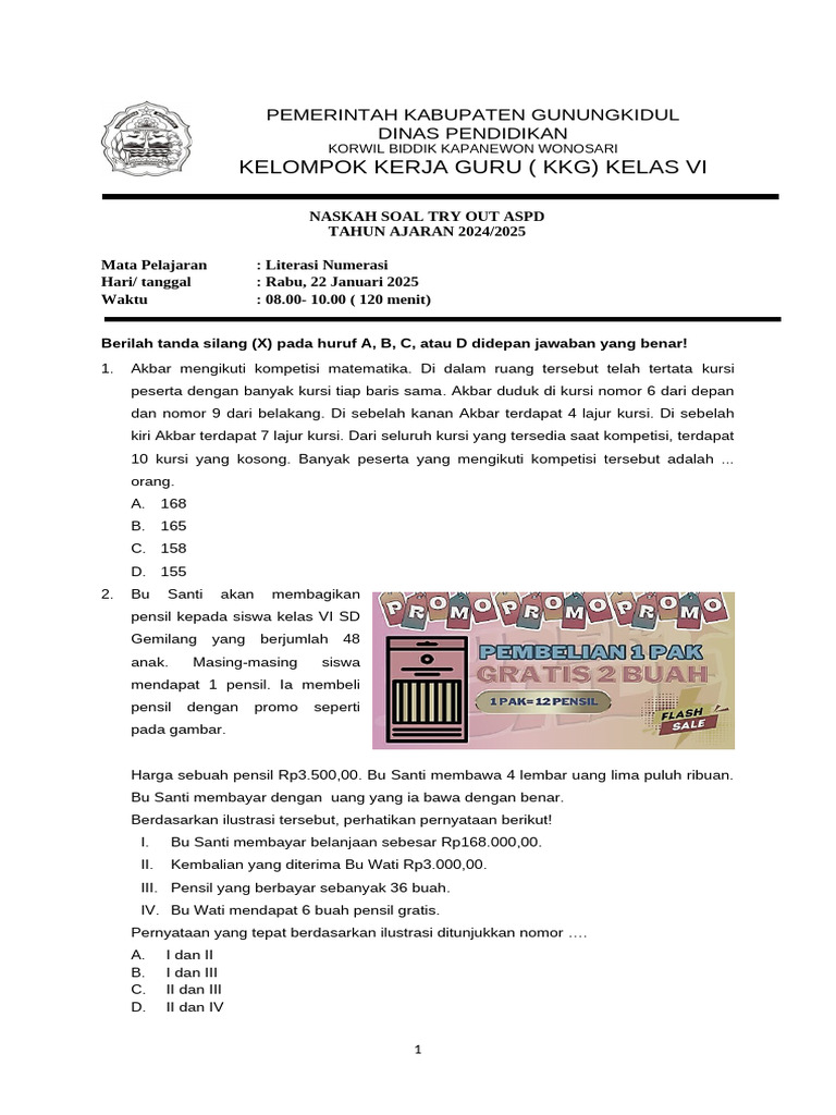 Literasi Numerasi Paket 1 NASKAH SOAL Fix2 | PDF