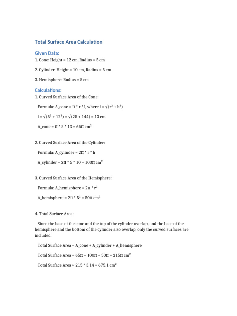 Total Surface Area Calculation | PDF