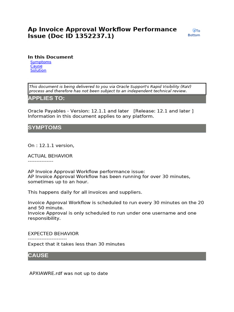 Ap Invoice Approval Workflow Performance Issue Doc Id 1352237 1 Pdf