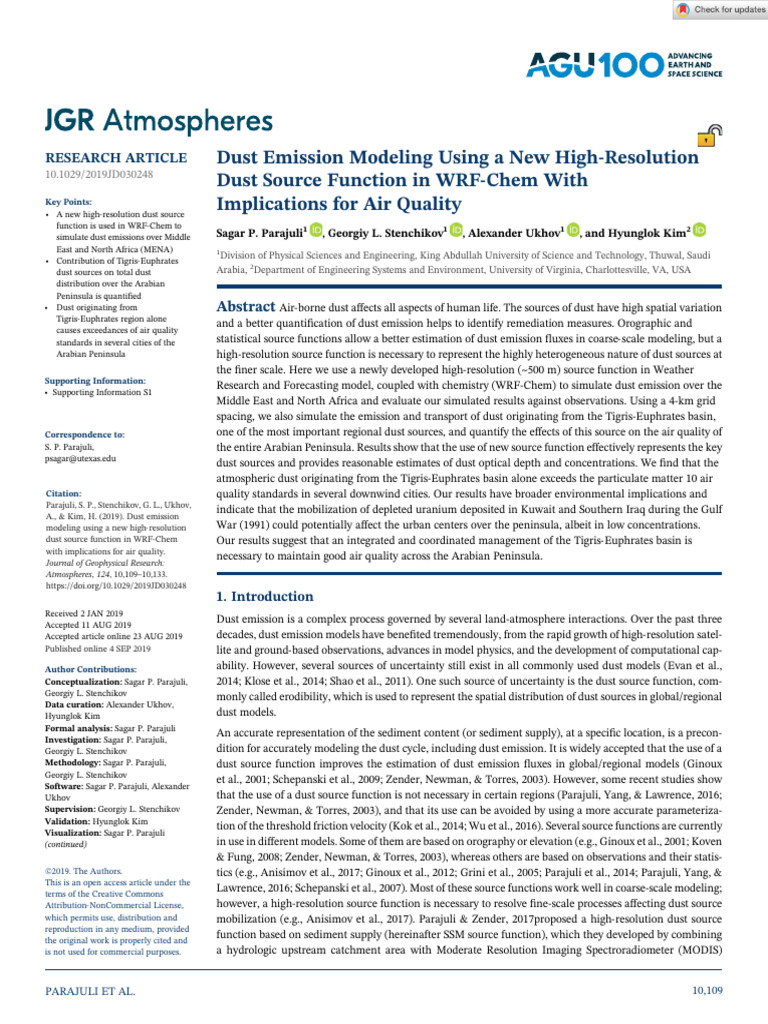 JGR Atmospheres - 2019 - Parajuli - Dust Emission Modeling Using A New ...