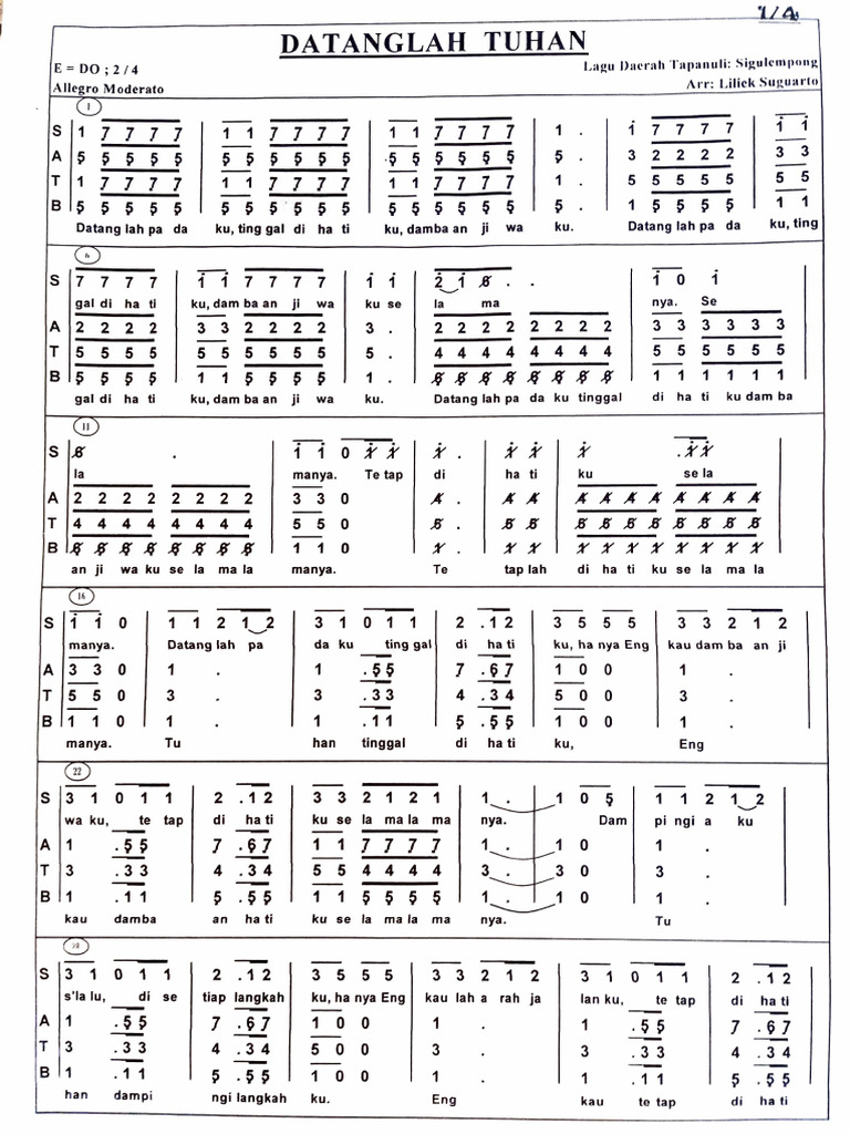 Datanglah Tuhan (Sigulempong) SATB | PDF