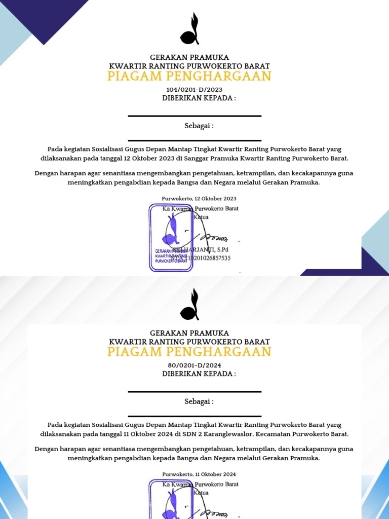 Piagam Penghargaan Gudep mantap 23 24 | PDF