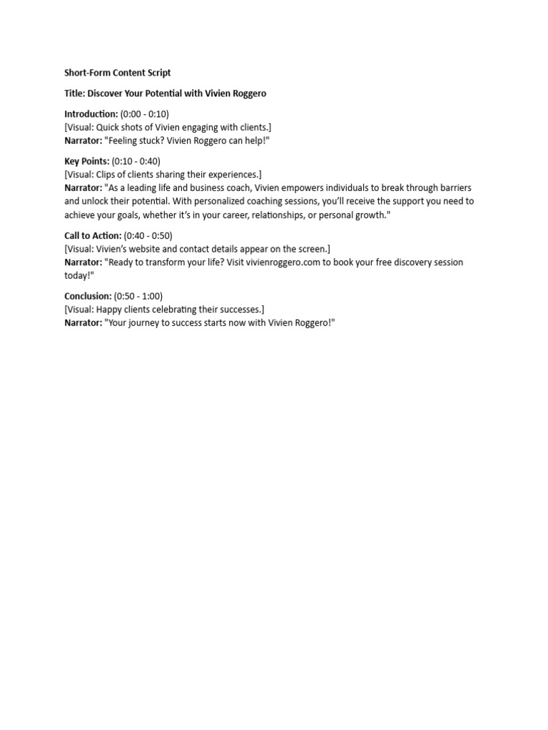 Short Form Content Script Adapted for Vivien's Clients | PDF