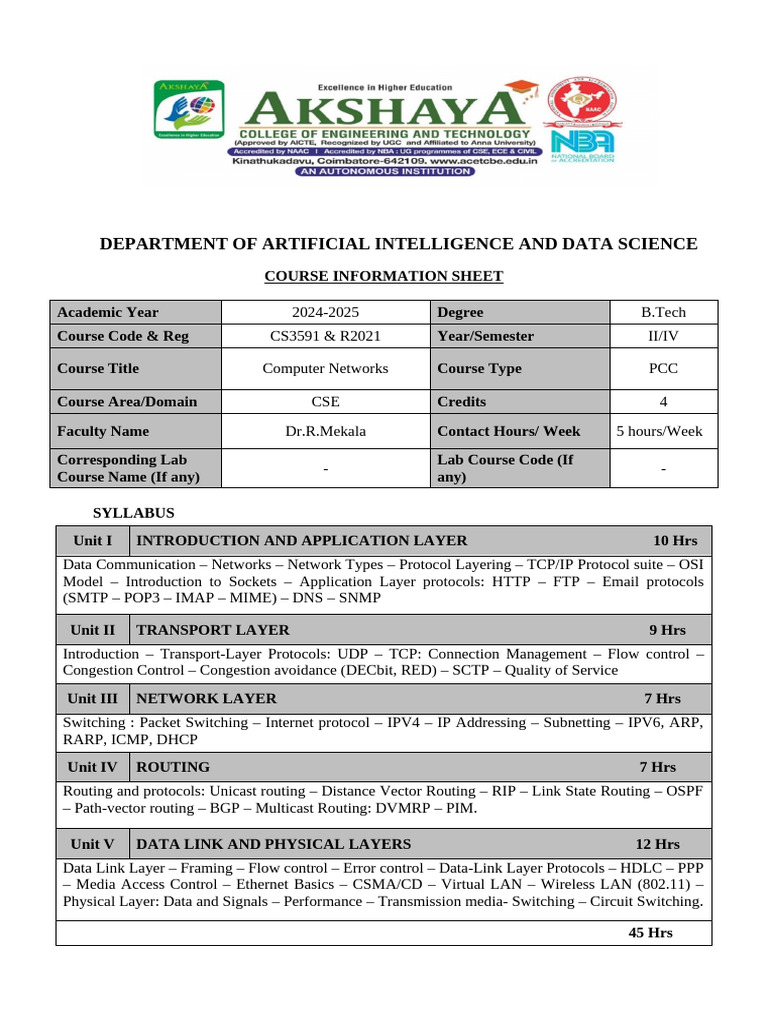 B.Tech Computer Networks Course | PDF | Computer Network | Internet ...