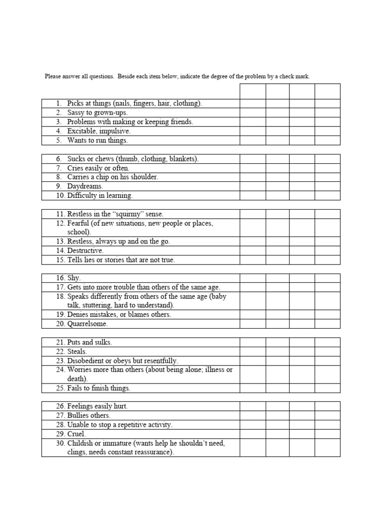 CONNERS ADHD Checklists and Rating Scale Summary Sheet | PDF ...