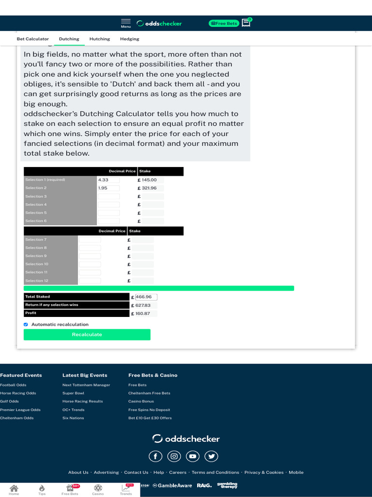 Dutching Calculator template | PDF | Odds | Gambling
