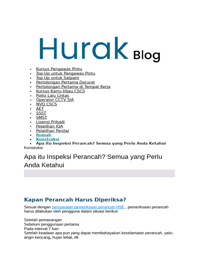 Inspeksi Perancah: Panduan Lengkap | PDF