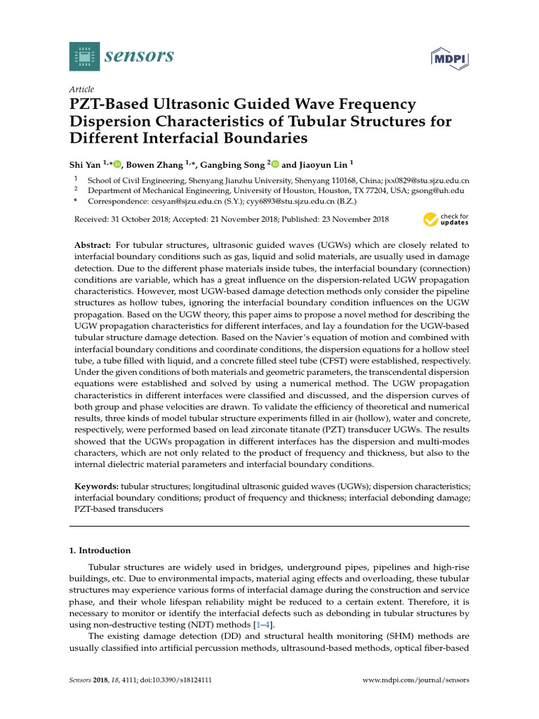 PZT-Based Ultrasonic Guided Wave Frequency Dispersion Characteristics ...