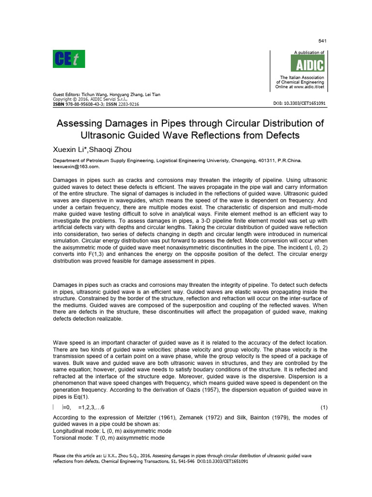 Assessing Damages in Pipes Through Circular Distribution of Ultrasonic Guided Wave Reflections ...