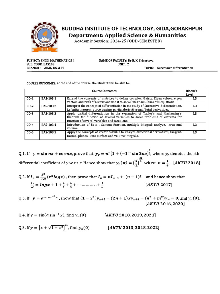 Successive & Partial Differentiation Tutorial | PDF | Derivative | Matrix (Mathematics)