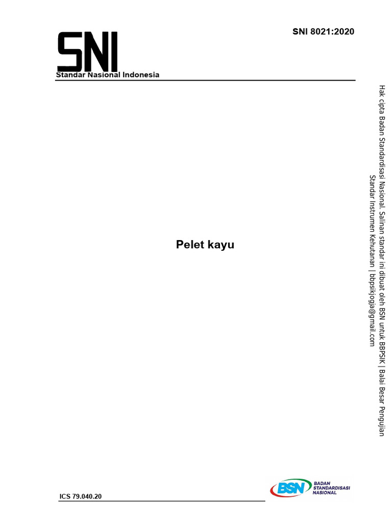 Standar SNI 8021:2020 Pelet Kayu | PDF