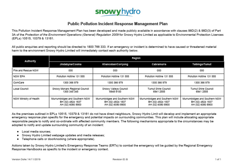 Scheme Public Pollution Incident Response Management Plan | PDF ...