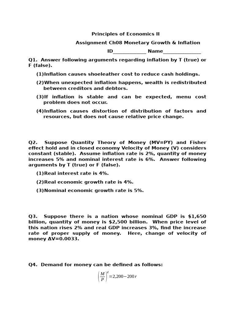 Princ Econ 2 Assignment NoAnswer Ch08 Inflation 240418h | PDF ...
