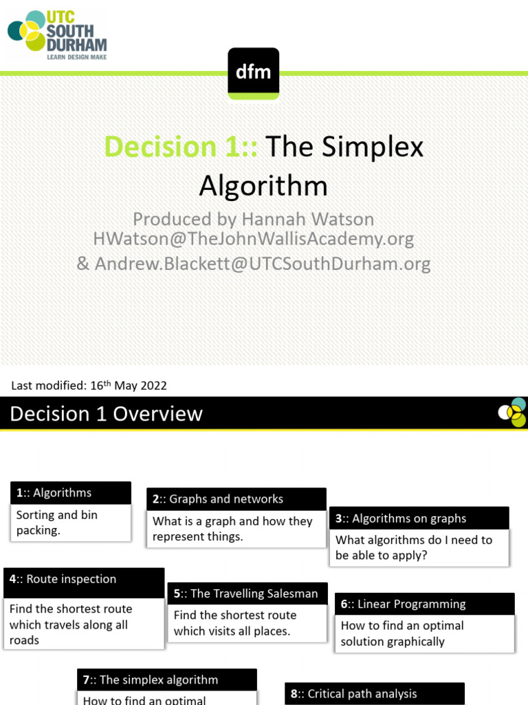 Decision Maths 1 chapter 7 Simplex Algorithm updated may 22B | PDF | Linear Programming | Algebra