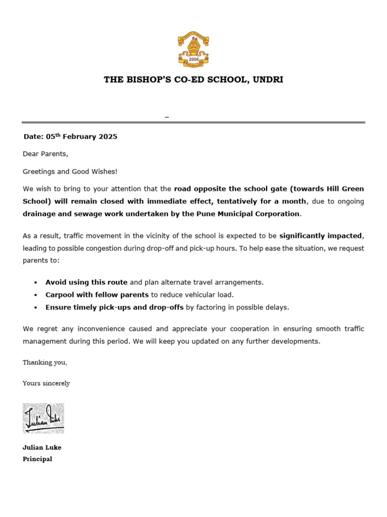 Road Closure Notice: Traffic Advisory | PDF