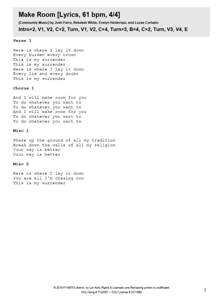 Make Room - Lyrics | PDF
