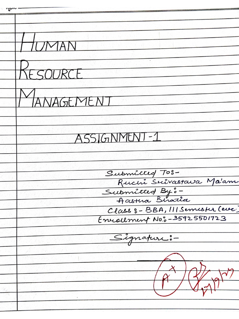 HRM (Assignment-1), Aastha Bhatia BBA - 3 Sem (Eve.) | PDF