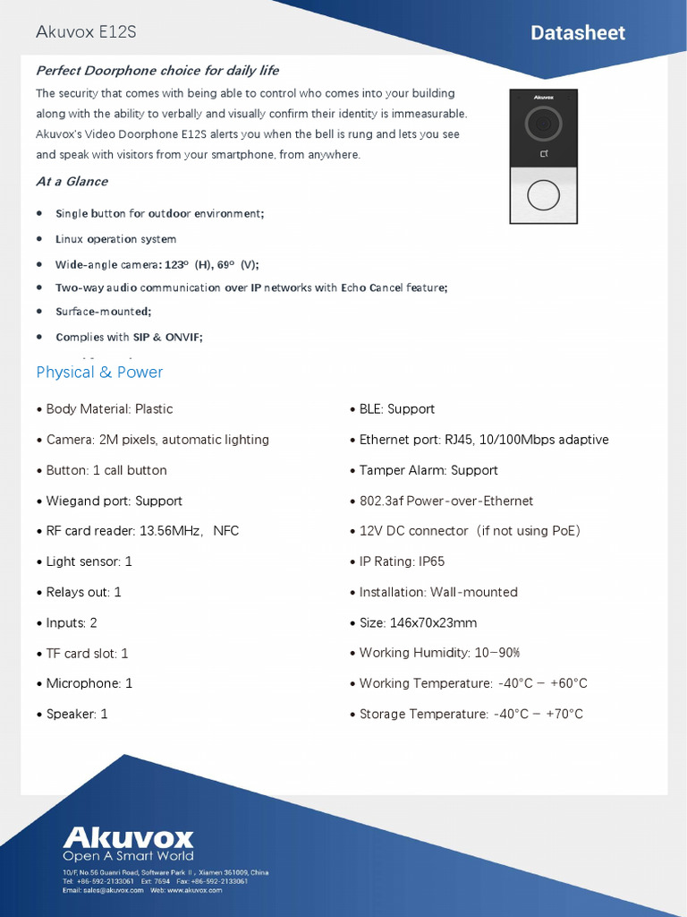 Akuvox E12S Datasheet V2.0 | PDF