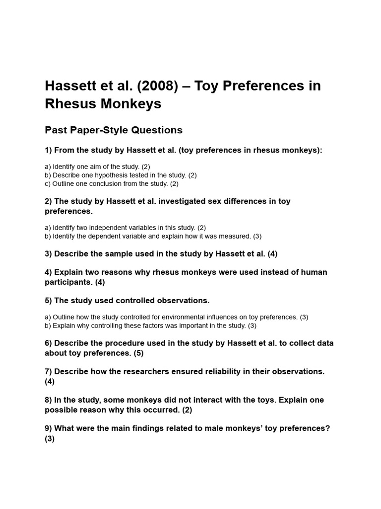 Hassett Et Al Practice Questions PDF | PDF