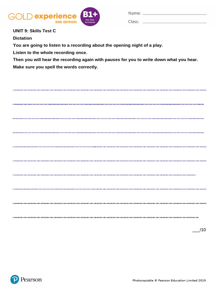 Gold Exp B1P U9 Skills Test C Dys | PDF