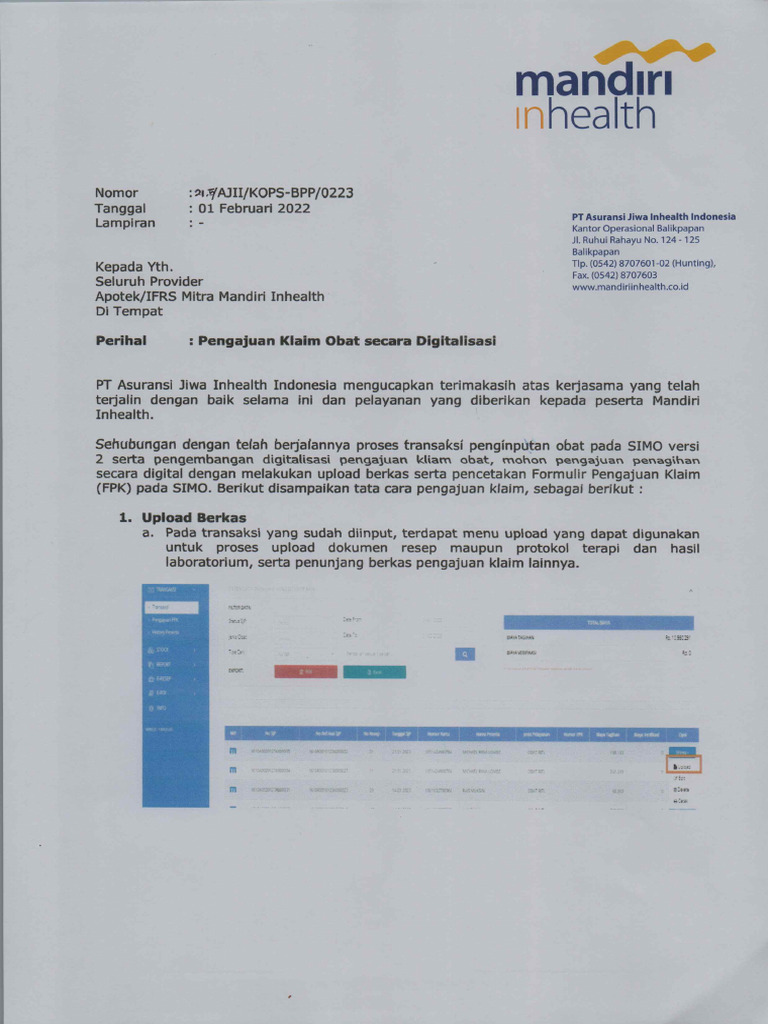 Surat Digitalisasi Pengajuan Klaim Simo Versi 2 | PDF