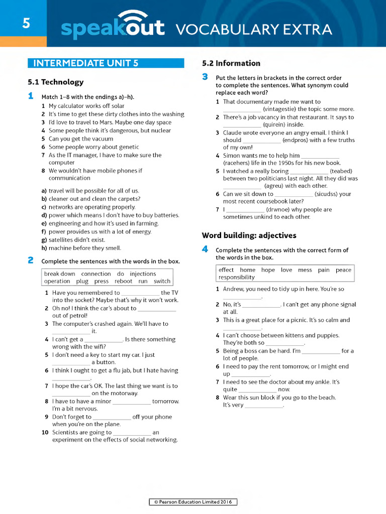Speakout Vocabulary Extra Intermediate Unit 5 | PDF