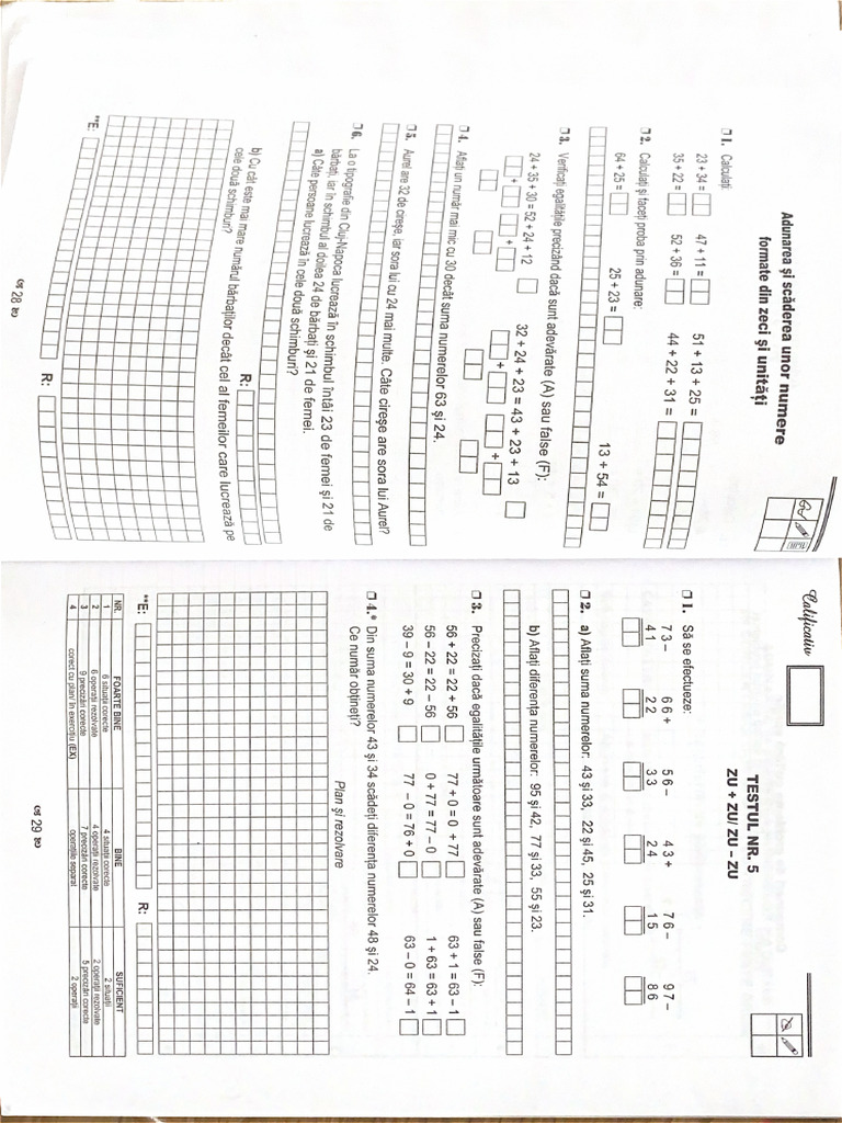 Culegere Matematica Clasa 2 Pag 28-29 | PDF