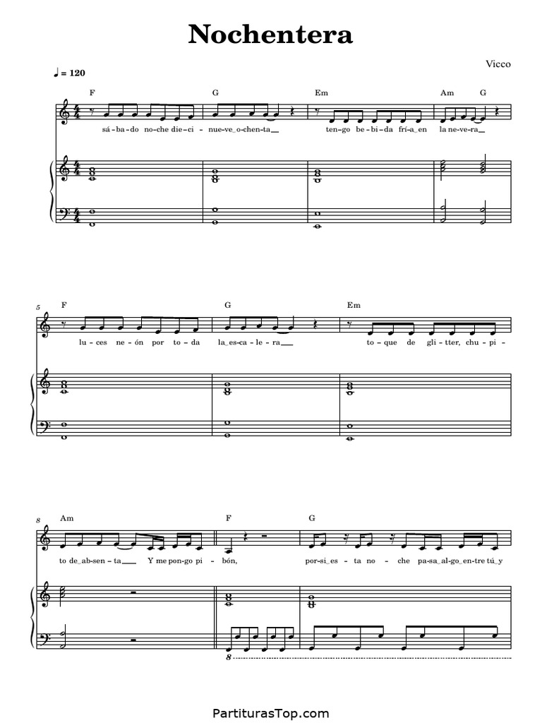 Nochentera Partitura Piano Vicco Am PartiturasTop | PDF