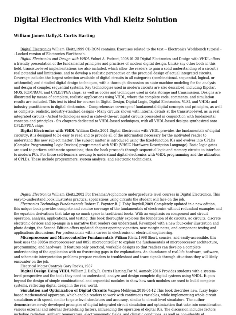 Listserv HLTH Gov BC Ca Digital Electronics With VHDL Kleitz Solution | PDF | Digital ...