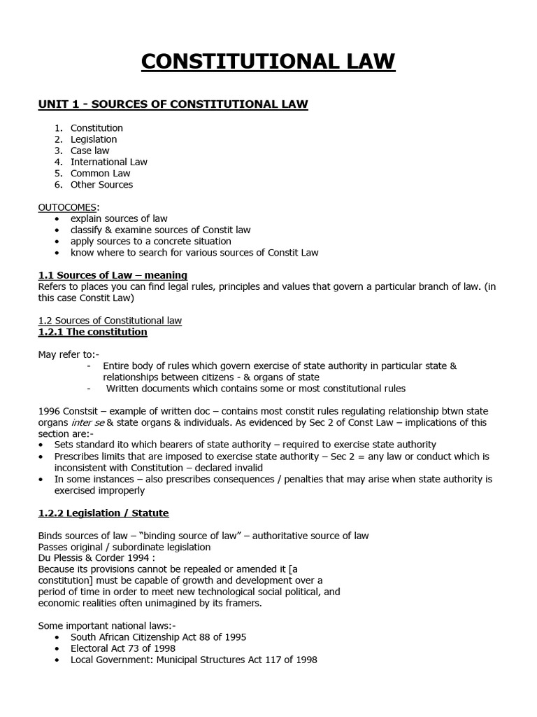 Sources of Constitutional Law Explained | PDF | Separation Of Powers ...