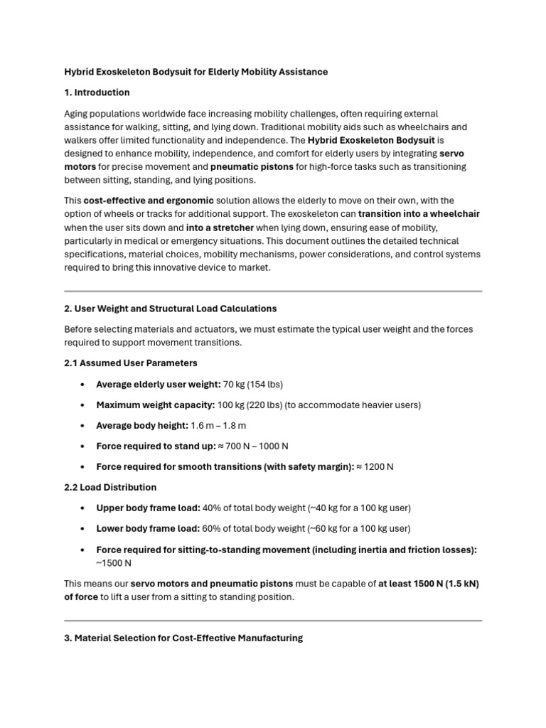 Hybrid Exoskeleton Bodysuit For Elderly Mobility Assistance | PDF ...