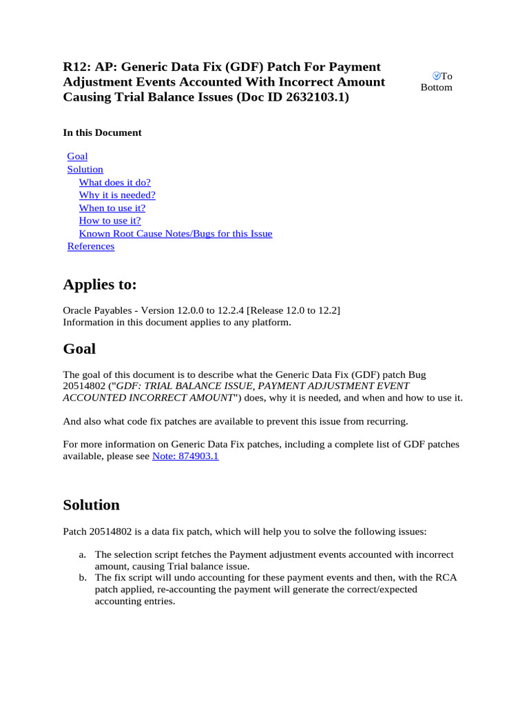 R12 AP Generic Data Fix (GDF) Patch For Payment Adjustment Events Accounted With Incorrect ...
