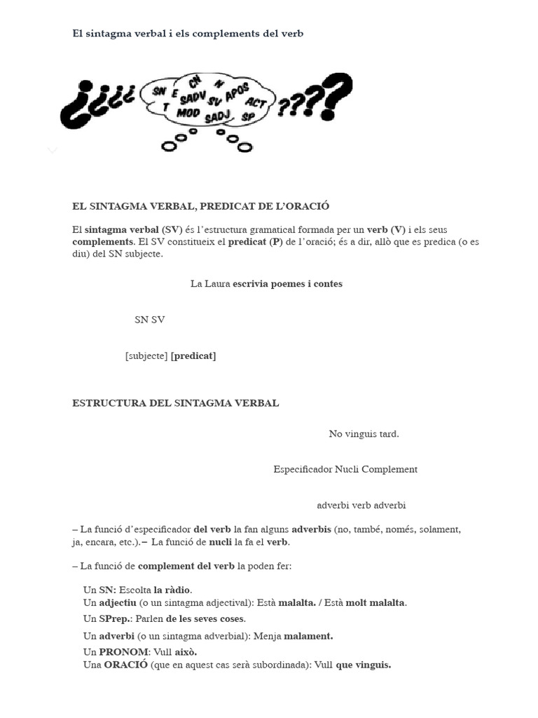 El Sintagma Verbal I Els Complements Del Verb | PDF
